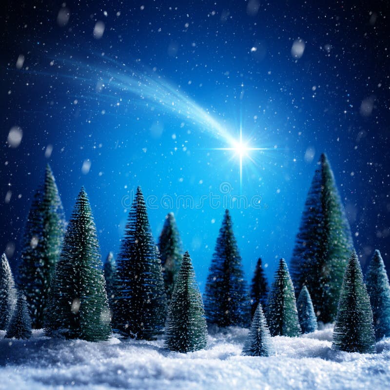 Christmas Star Shotting in Snowy Night Stock Photo - Image of magic ...