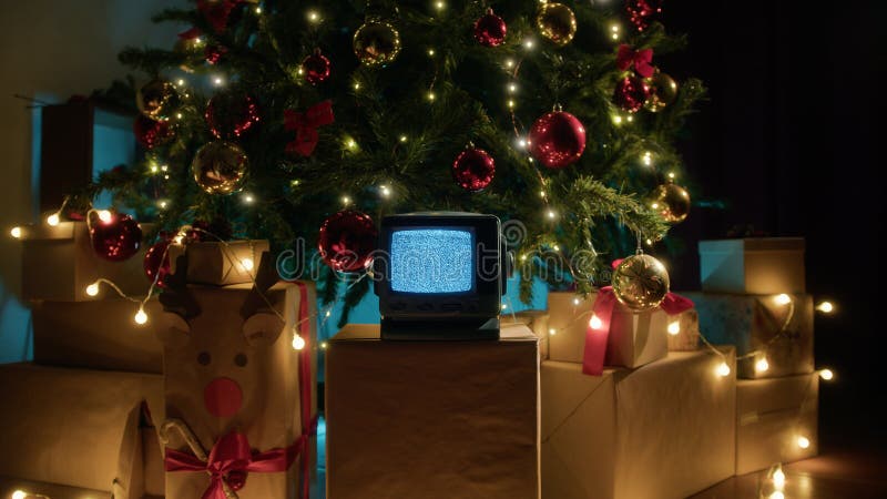Christmas Static Television with White Noise and Flickering Stock Image ...