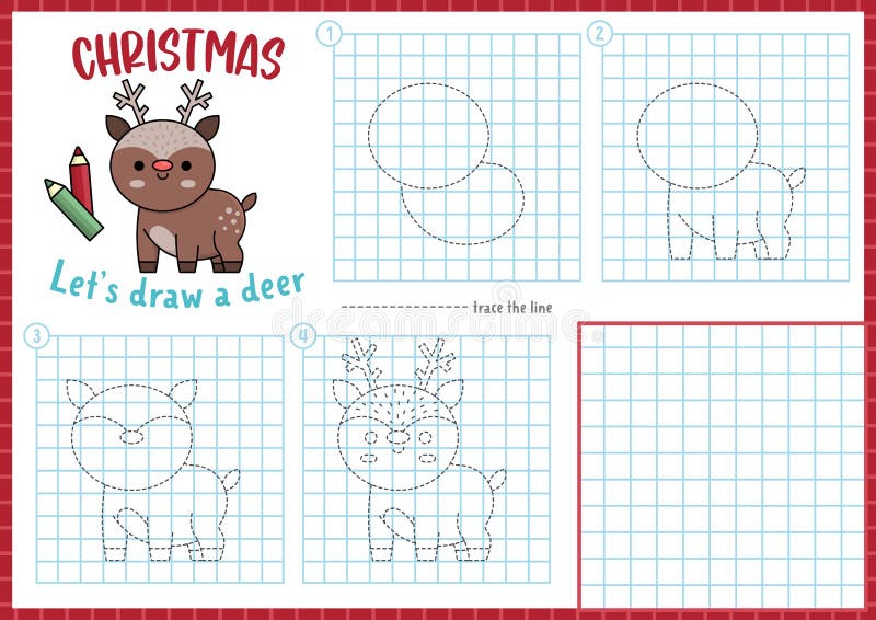 Christmas Step by Step Drawing Worksheet. How To Draw a Deer. Complete ...