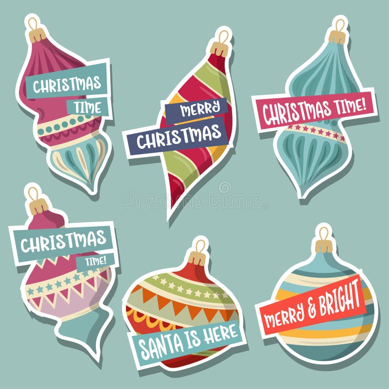 Christmas Stickers Collection with Christmas Balls and Wishes Stock ...
