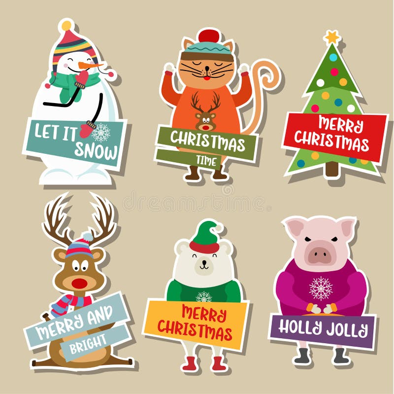 Christmas Stickers Collection Stock Vector - Illustration of emblem ...
