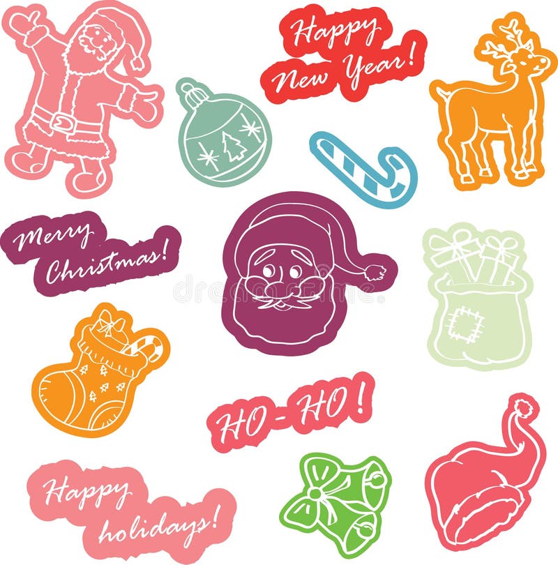 Christmas Stickers for Decoration Stock Vector - Illustration of frame ...