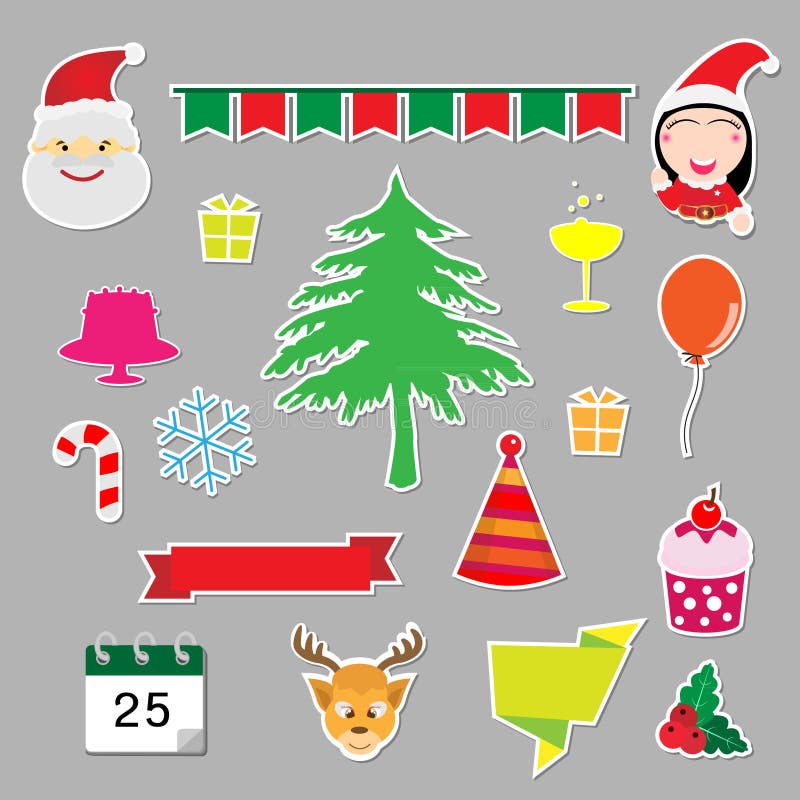Christmas stickers icons stock vector. Illustration of tree - 82435035