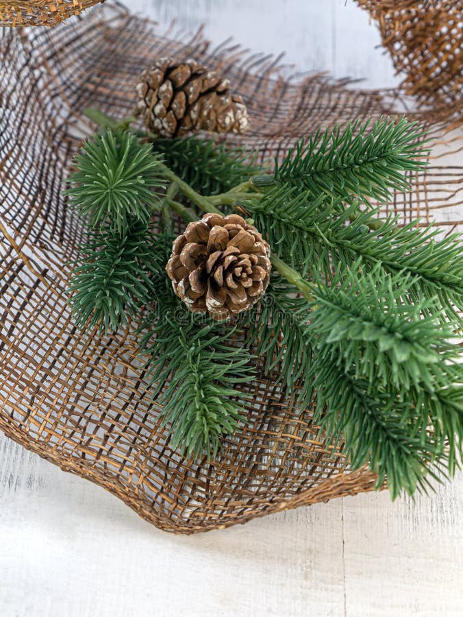Christmas Still Life, a Branch of a Christmas Tree with Cones on the ...