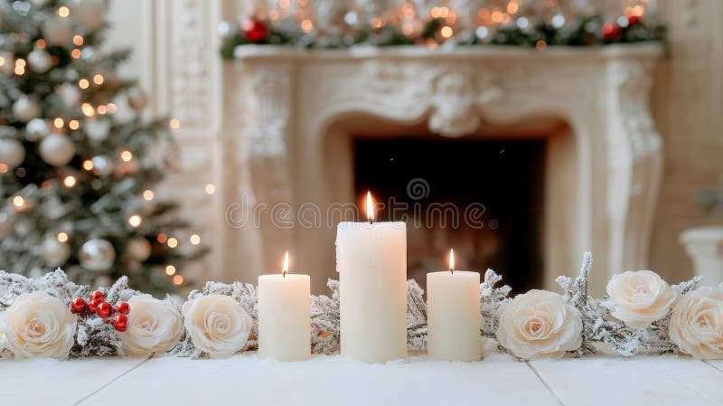 Christmas Still Life, Candles, and Flowers on a Background of a ...