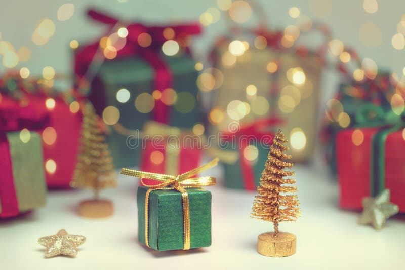 Christmas Still Life with Gift Boxes and a Golden Christmas Tree Stock ...