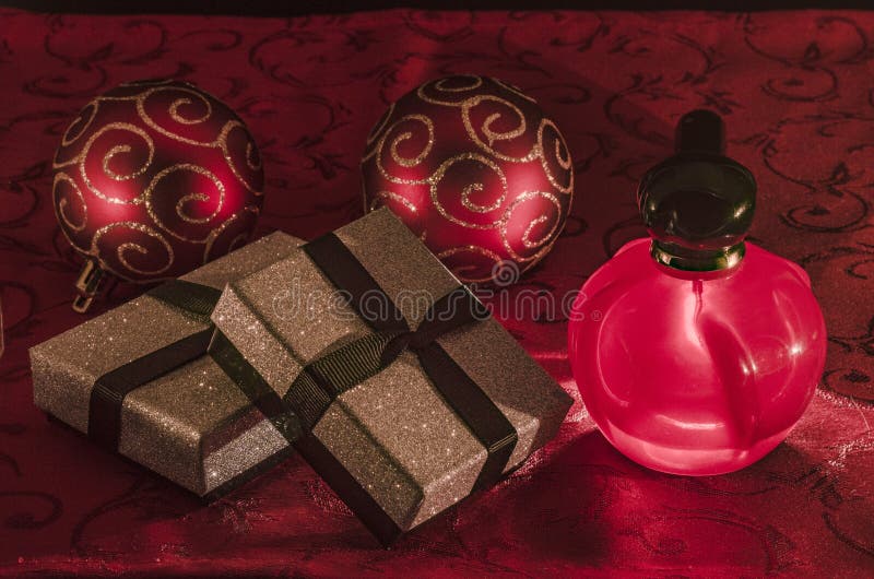 Christmas Still Life with Gift Boxes and Perfume Bottle Stock Image ...