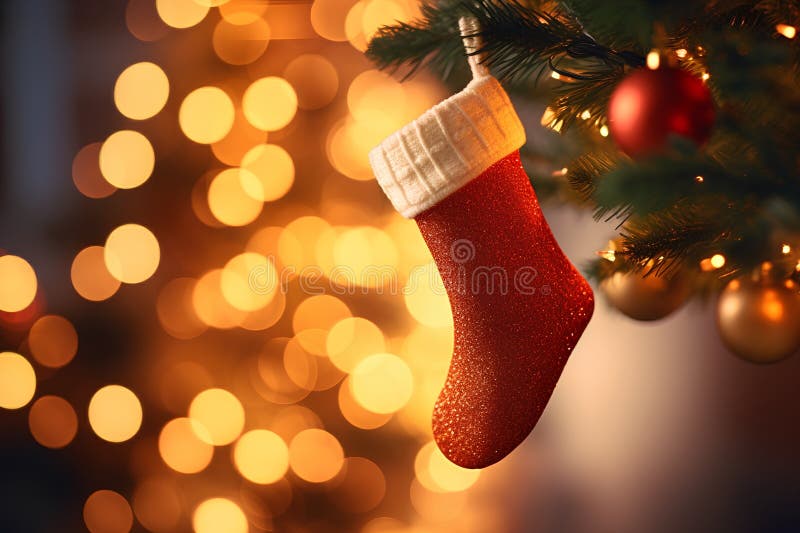 Christmas Stocking on the Tree, AI Generated Stock Illustration ...