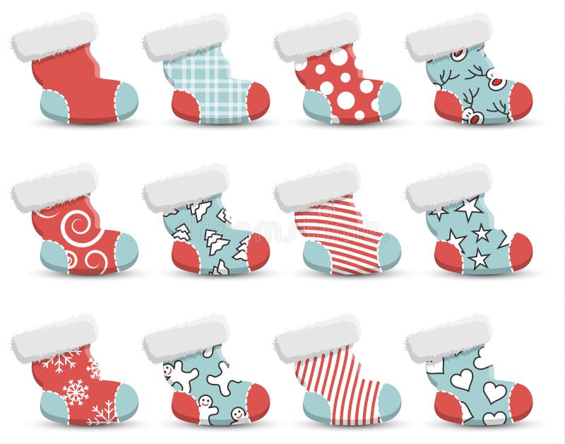 Christmas Stocking Vector Set Stock Illustration - Illustration of ...