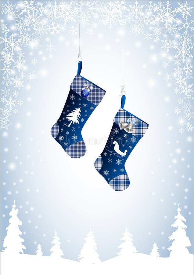 Christmas Stockings in Blue Stock Vector - Illustration of snowflakes ...