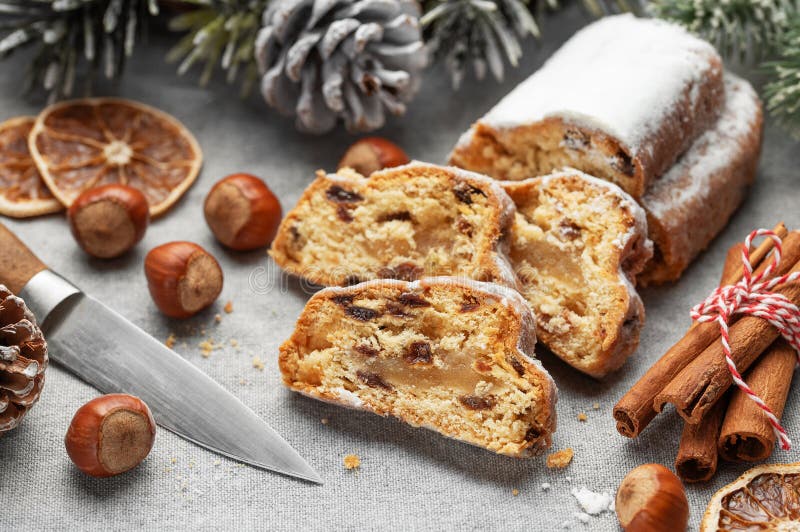 Christmas Stollen with Winter Holidays Decoration Stock Photo - Image ...