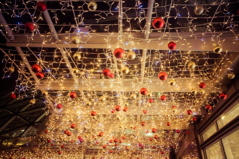 Christmas Street Decorations Stock Image - Image of gold, reflection ...