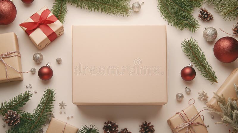 Christmas Subscription Box Mockup with Festive Decorations AI Generated ...