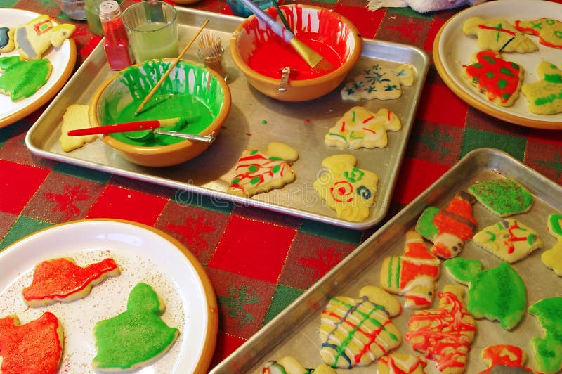 Christmas Sugar Cookies Work Table Stock Photo - Image of trees ...
