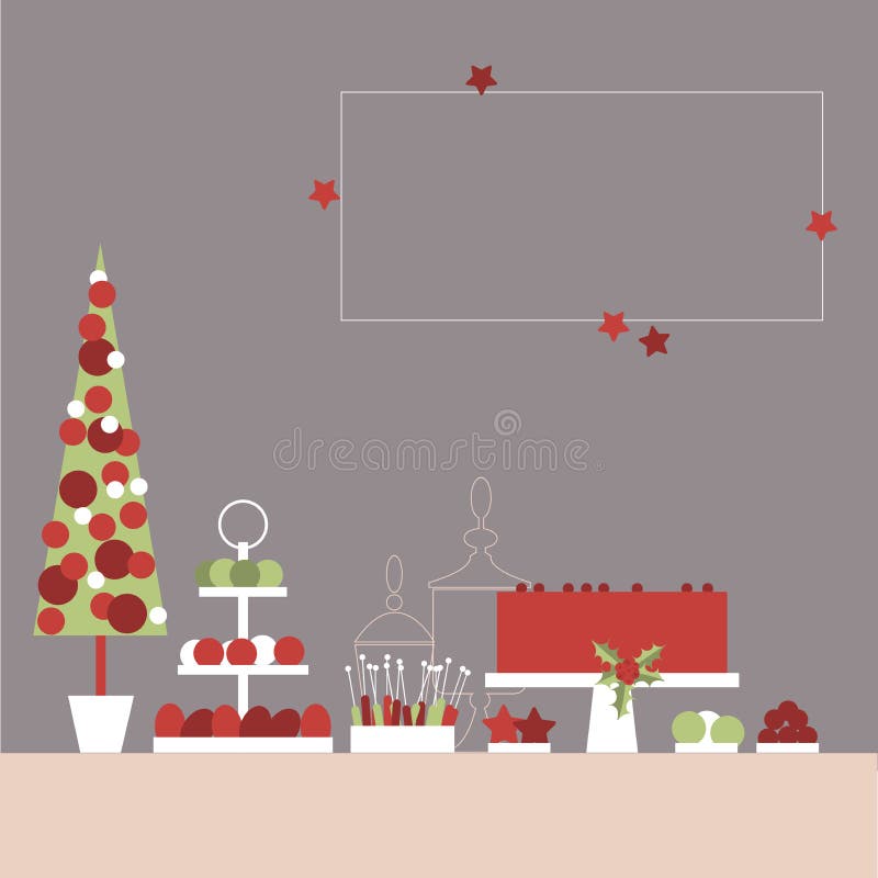 Christmas Sweet Table with Cake and Sweets. Candy Buffet Stock Vector ...