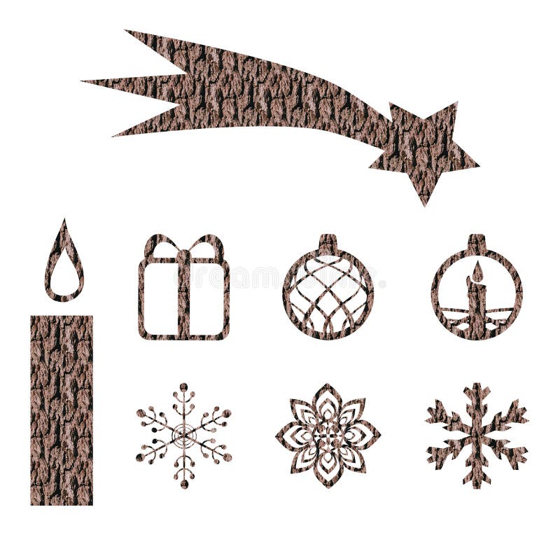 Christmas Symbols, Tree Bark Pattern, Holidays, Isolated. Stock ...