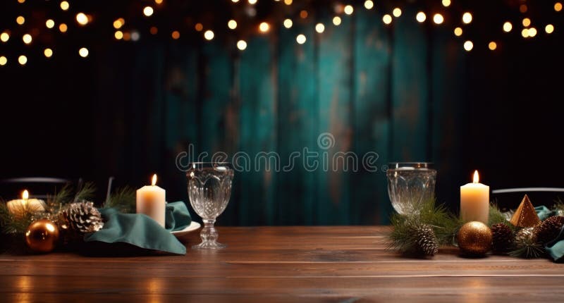 Christmas Table and Background with Lights, Stock Photo - Image of ...