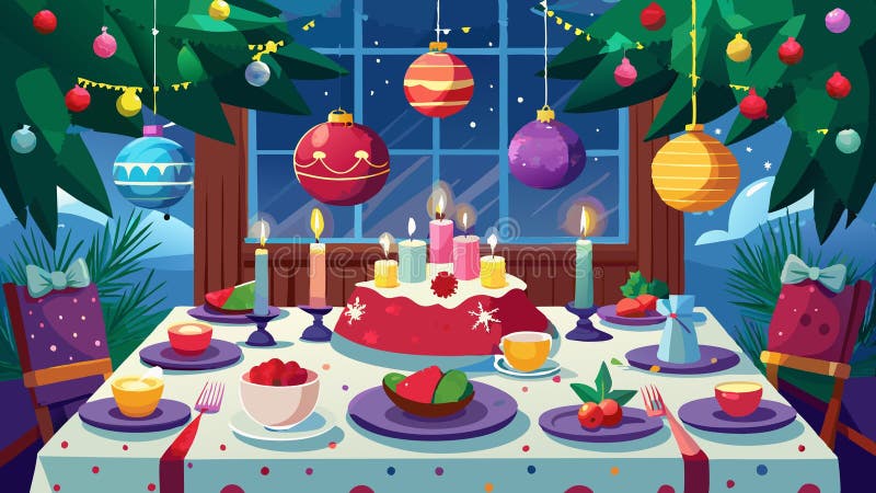 Christmas Table Decoration. Festive Table Setting with Christmas Balls ...