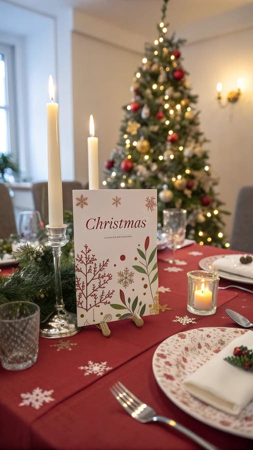A Christmas Table with a Invitation Card Set on the Table. Stock ...
