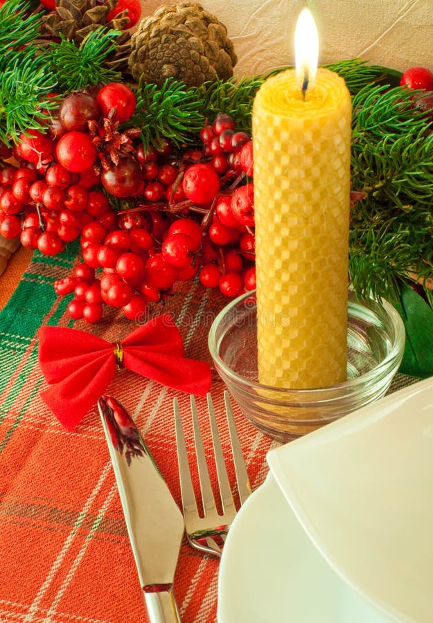 Christmas Table Layout, Candlestick in the Form of Stock Photo - Image ...