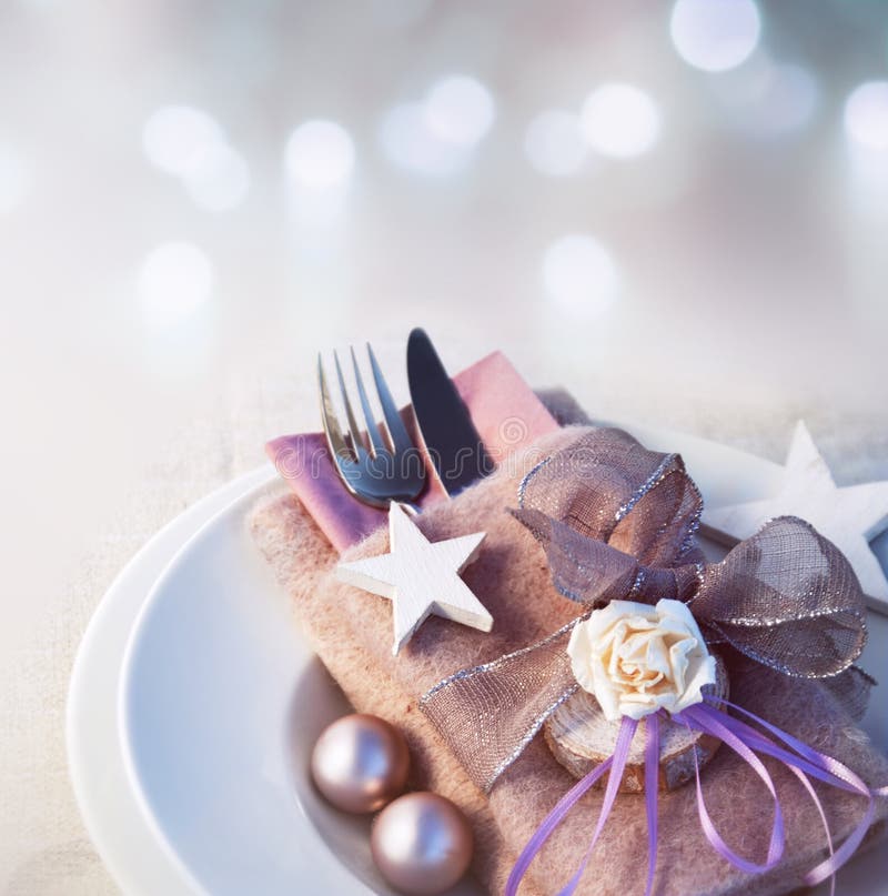 Christmas Table Place Setting Country House Style Stock Image - Image ...