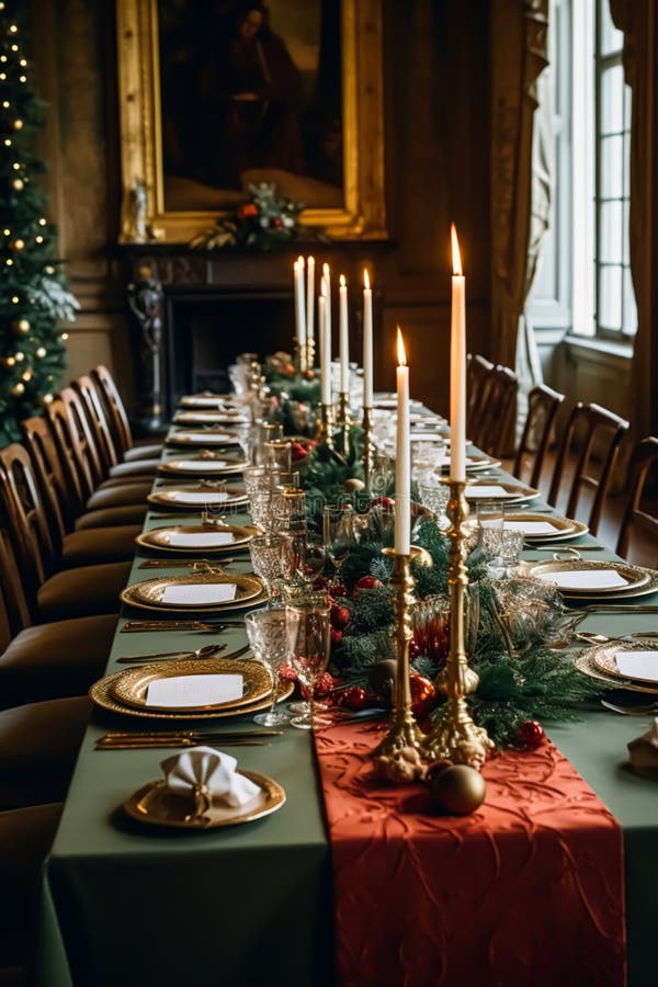 Christmas Table Scape, Elegant Formal Dinner Table Setting, Tablescape ...