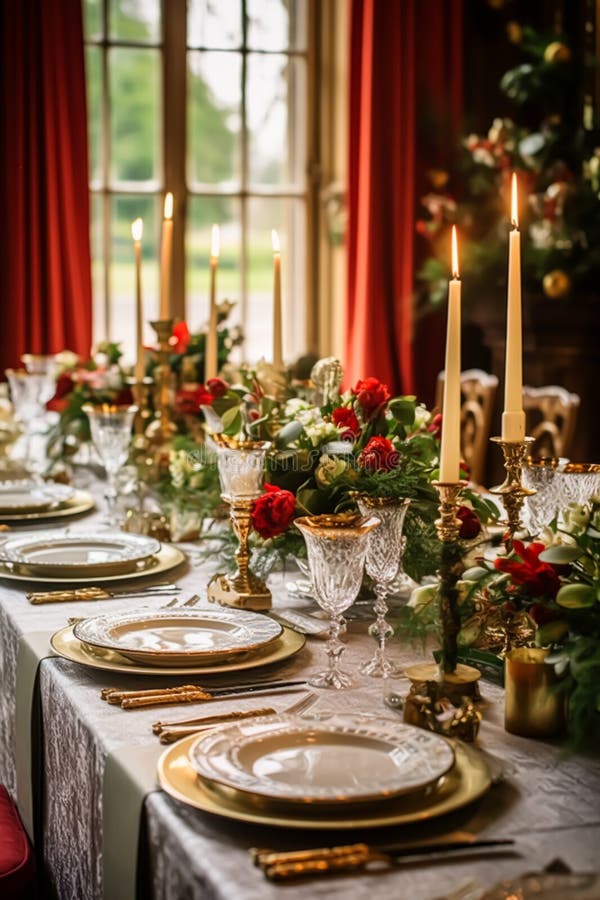 Christmas Table Scape, Elegant Formal Dinner Table Setting, Tablescape ...