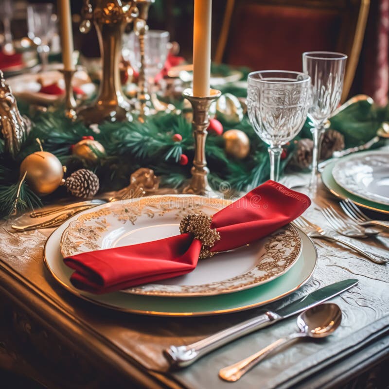 Christmas Table Scape, Elegant Formal Dinner Table Setting, Tablescape ...