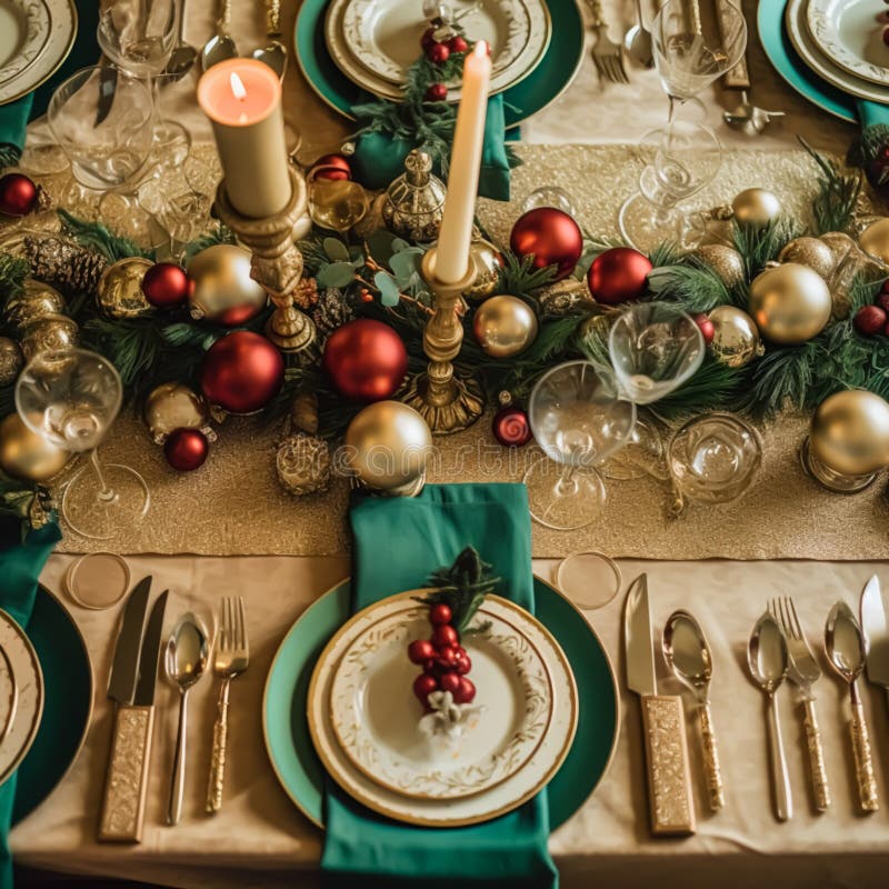 Christmas Table Decor, Holiday Tablescape and Dinner Table Setting ...