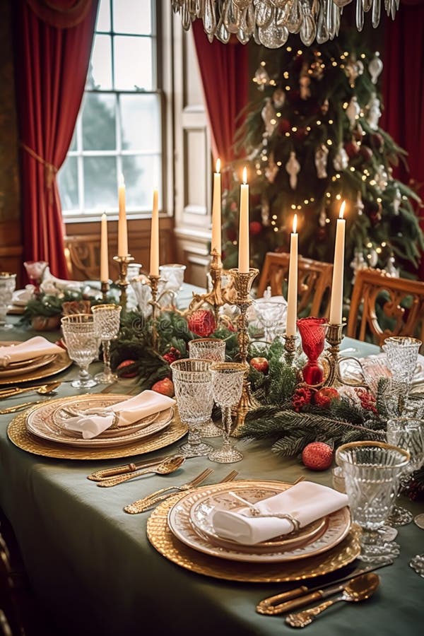 Christmas Table Scape, Elegant Formal Dinner Table Setting, Tablescape ...