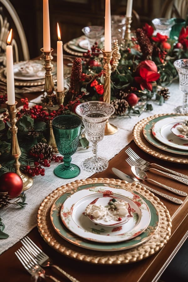Christmas Table Decor, Holiday Tablescape and Dinner Table Setting ...
