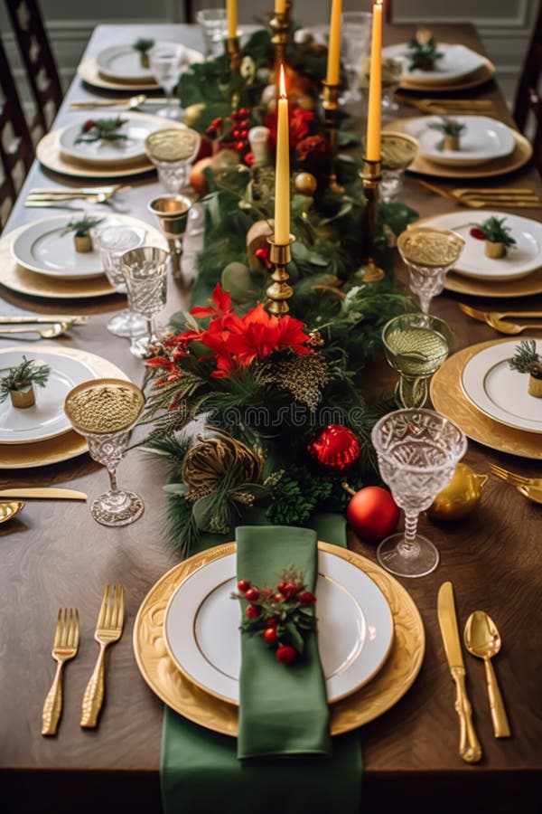 Christmas Table Scape, Elegant Formal Dinner Table Setting, Tablescape ...