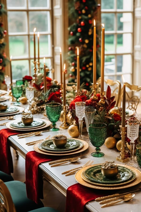 Christmas Table Scape, Elegant Formal Dinner Table Setting, Tablescape ...