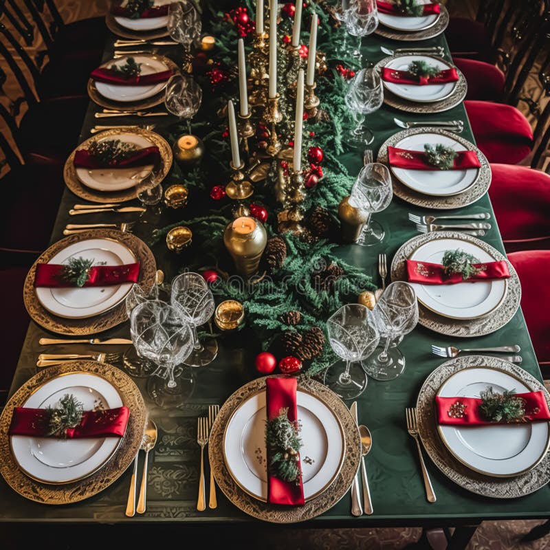 Christmas Table Scape, Elegant Formal Dinner Table Setting, Tablescape ...