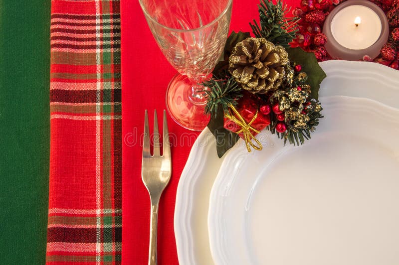 Christmas Table Setting with Burning Candle. Stock Image - Image of ...