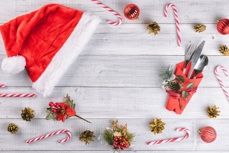 Christmas Table Setting with an Empty Plate and Red Santa Hat Stock ...