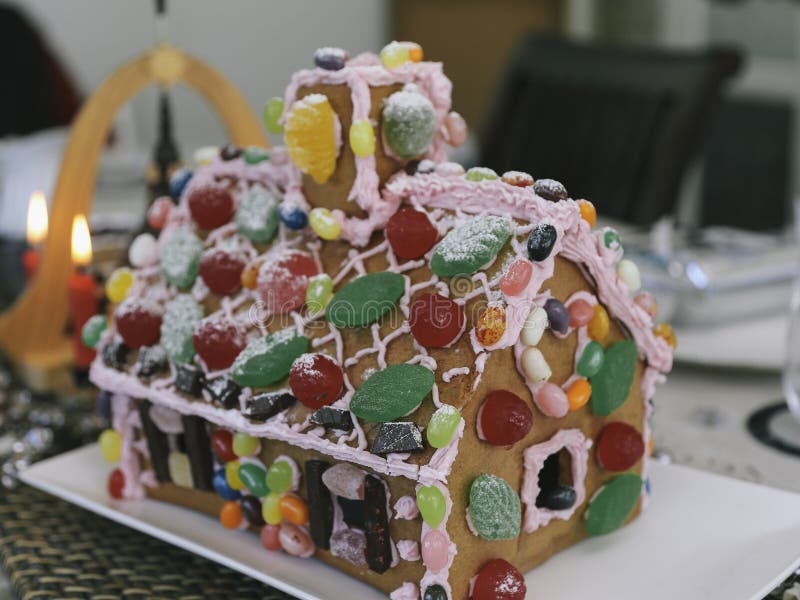 Christmas Table Setting with Gingerbread House Stock Image - Image of ...