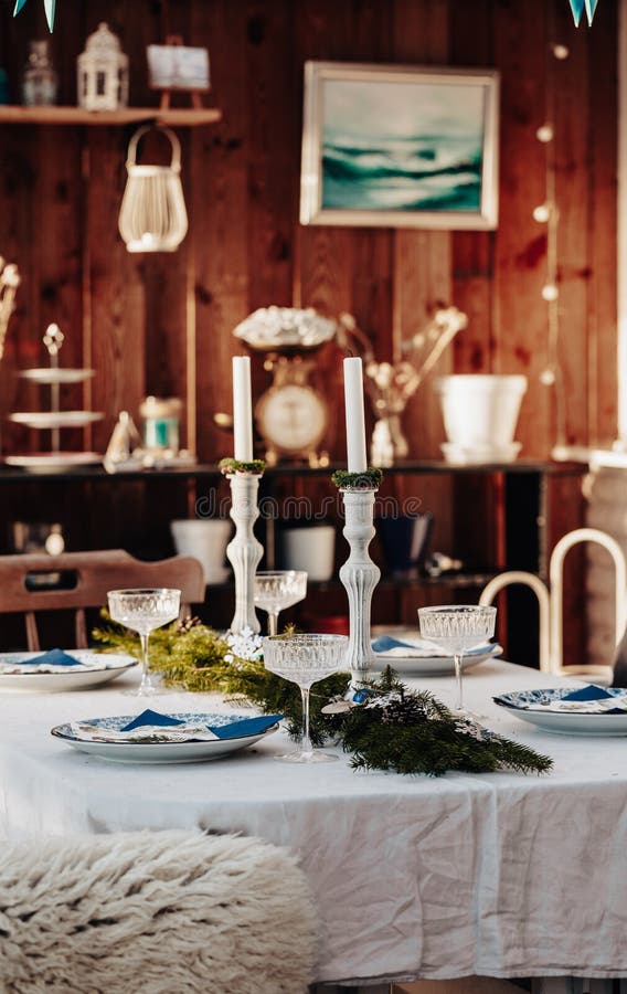 Christmas Table Setting on the Veranda Stock Photo - Image of cutlery ...