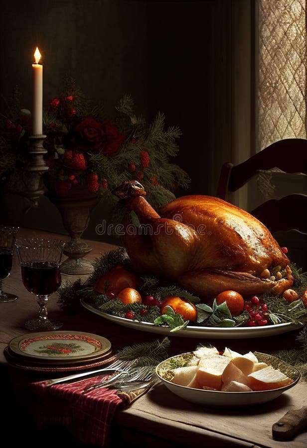 Christmas Table with Turkey. AI Generated Stock Illustration ...