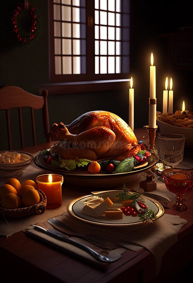 Christmas Table with Turkey. AI Generated Stock Illustration ...