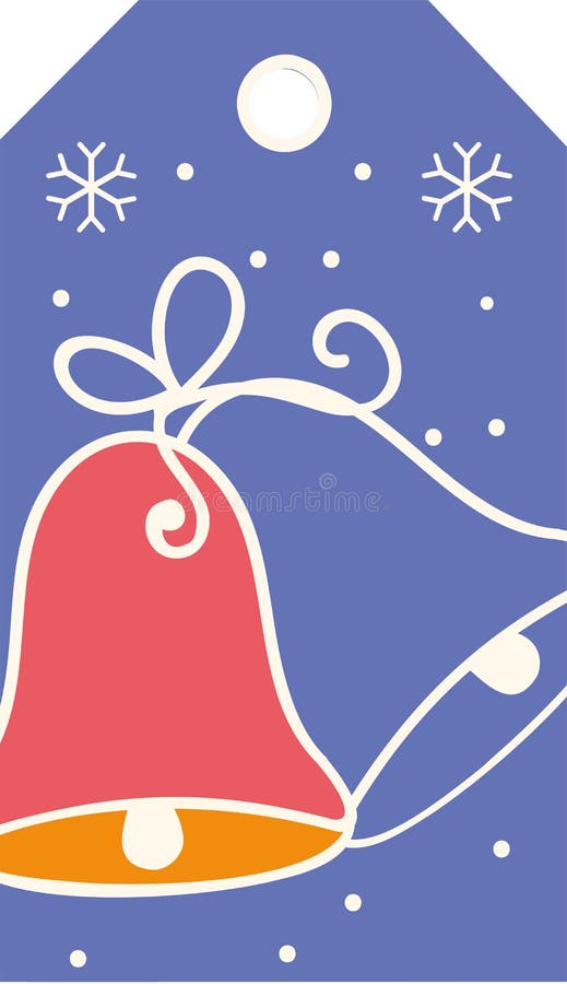 Christmas Tag. Blue Beige Template with, Christmas Bells Vector ...
