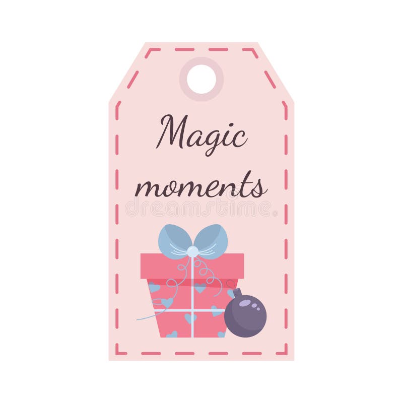 Christmas Tag with Gift and Bauble. Magic Moments Stock Vector ...