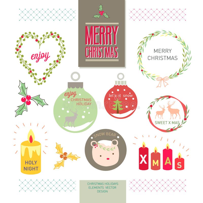 Christmas Element Set Vector Design Holiday Decoration Stock ...