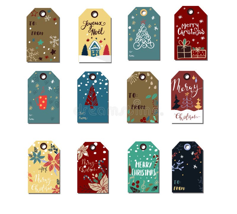 Christmas Tags Cute Collection Stock Vector - Illustration of badge ...