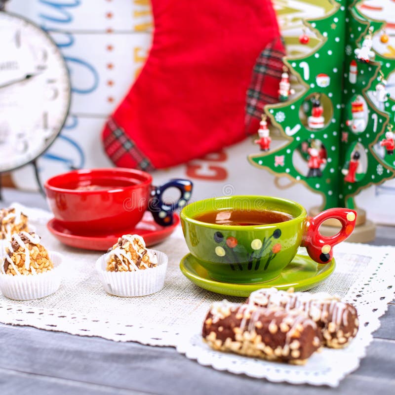 Christmas Tea Party with Cakes Stock Illustration - Illustration of ...