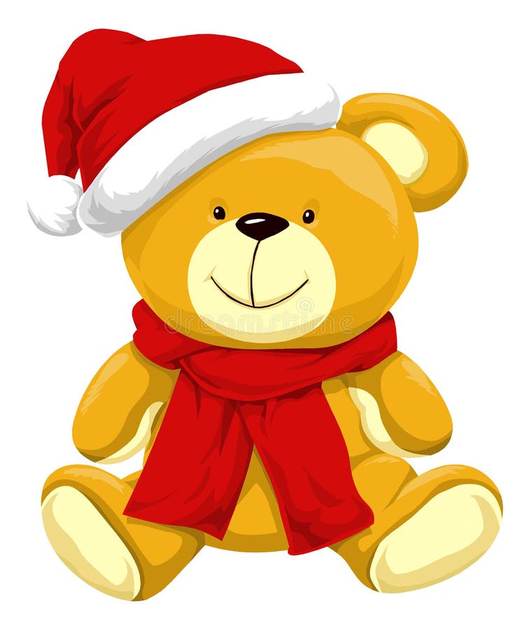Fluffy Teddy Bear With Christmas Santa Hat Stock Illustration ...