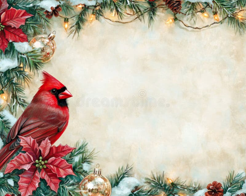 Christmas Theme Border with a Red Cardinal Bird Stock Illustration ...