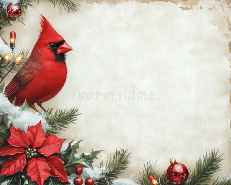 Christmas Theme Border with a Red Cardinal Bird Stock Illustration ...