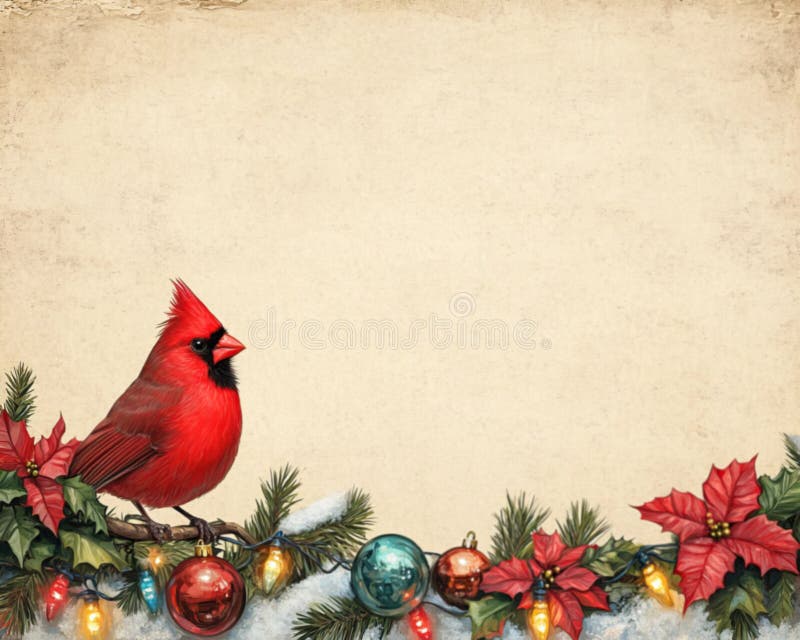 Christmas Theme Border with a Red Cardinal Bird Stock Illustration ...