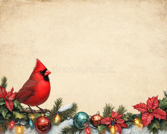 Christmas Theme Border with a Red Cardinal Bird Stock Illustration ...